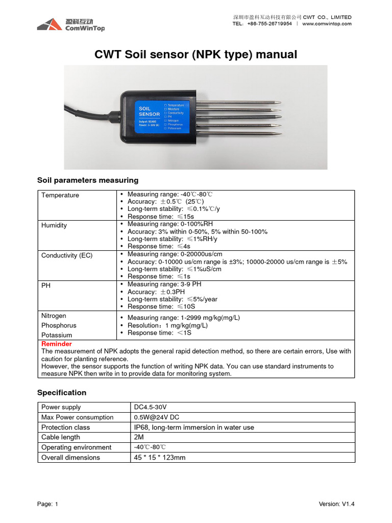 NPK Type (5pin Probe) Manual - V1.4 | PDF
