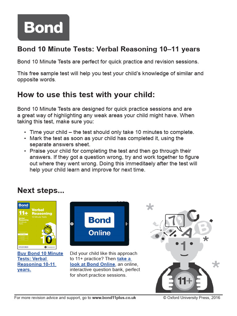 Bond 10-Minute Verbal Reasoning Test | PDF