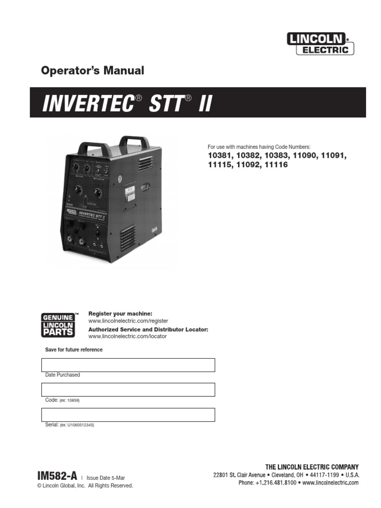 Lincoln Invertec STT II Operator Manual | PDF | Welding | Construction
