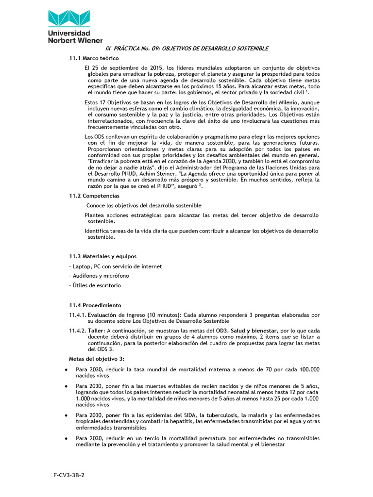 Semana 10 - Guía de Práctica - ODS Objetivos de Desarrollo Sostenible | PDF | Sustentabilidad