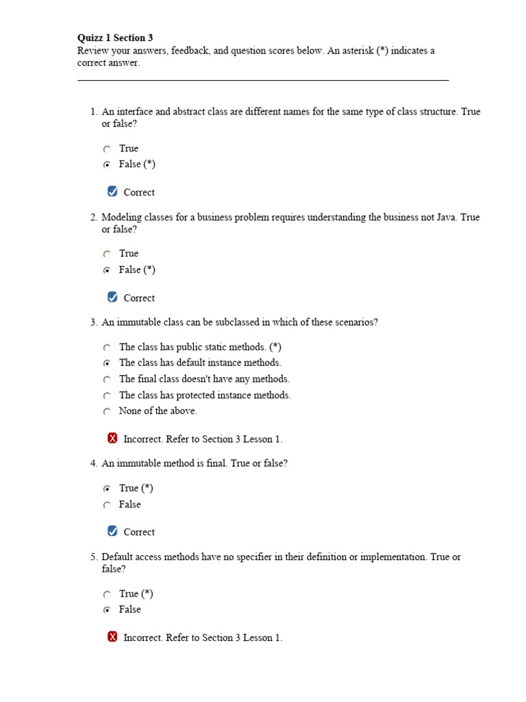 Sapt 3 Java Class Design Quizz Sect 3 L 1 | PDF | Teaching Methods & Materials | Computers