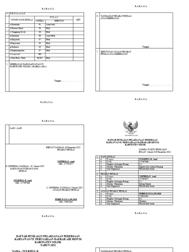 Penilaian Kinerja Karyawan PDAM 2022 | PDF