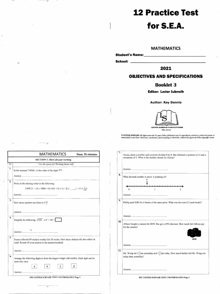 SEA Practice Test 3 | PDF