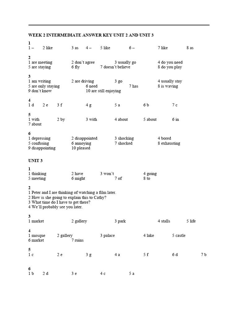 Outcomes Intermediate Week 2 Answer Key | PDF