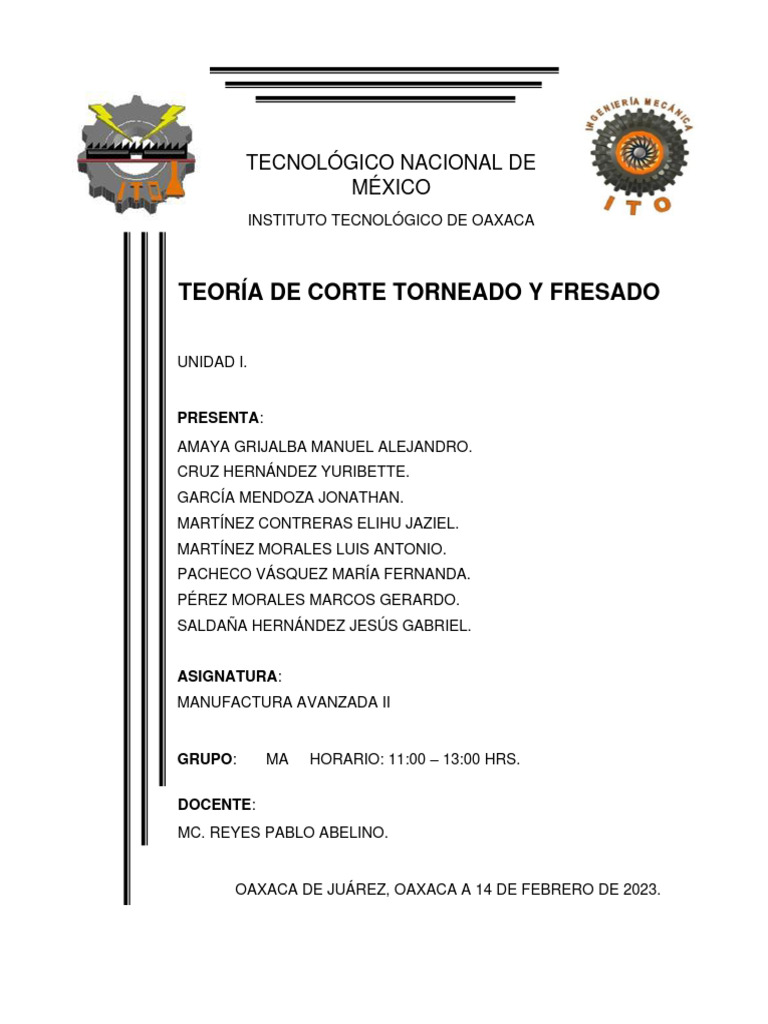 Act. 1. 1. Teoría de Corte Torneado y Fresado | PDF