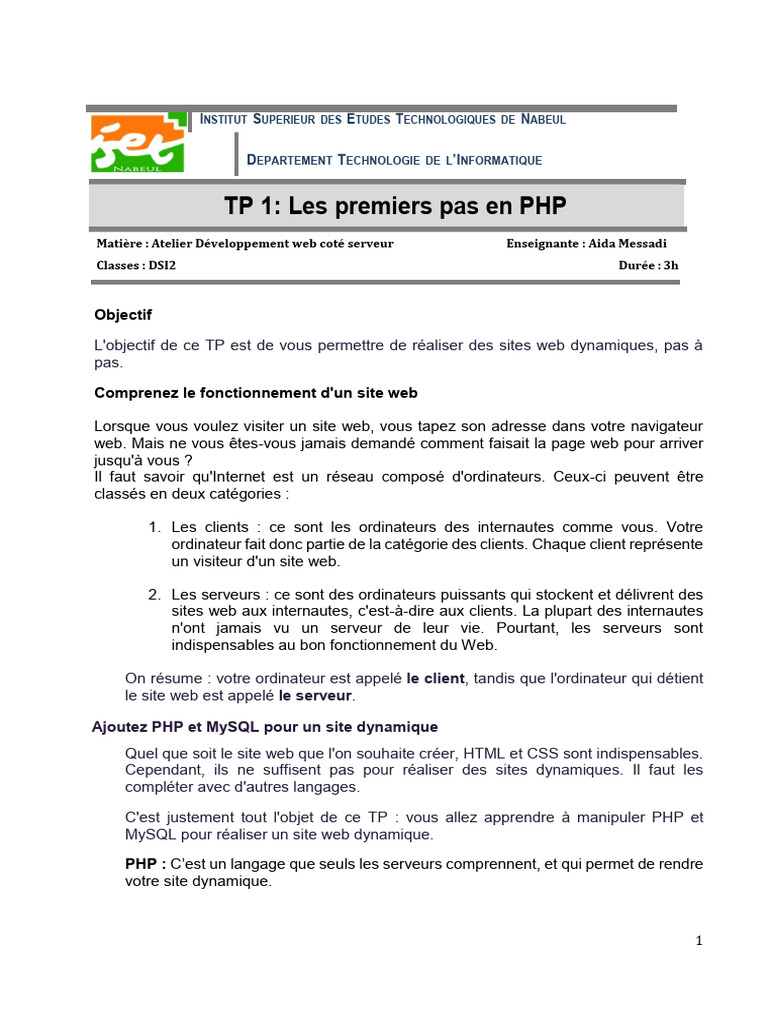 TP1 PHP1 | PDF | Évolution de carrière | Technologie et ingénierie