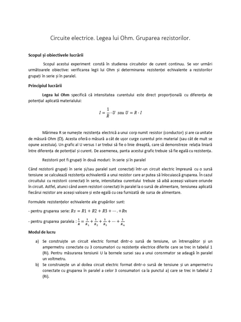 Circuite Electrice - Legea Lui Ohm | PDF