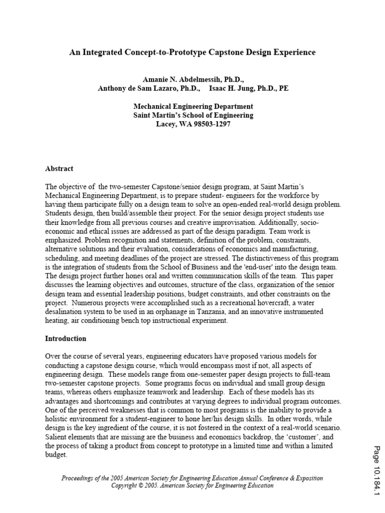 An Integrated Concept To Prototype Capstone Design Experience | PDF ...