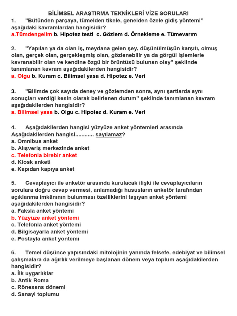 Bilimsel Arac59ftirma Teknikleri Vize Sorulari | PDF