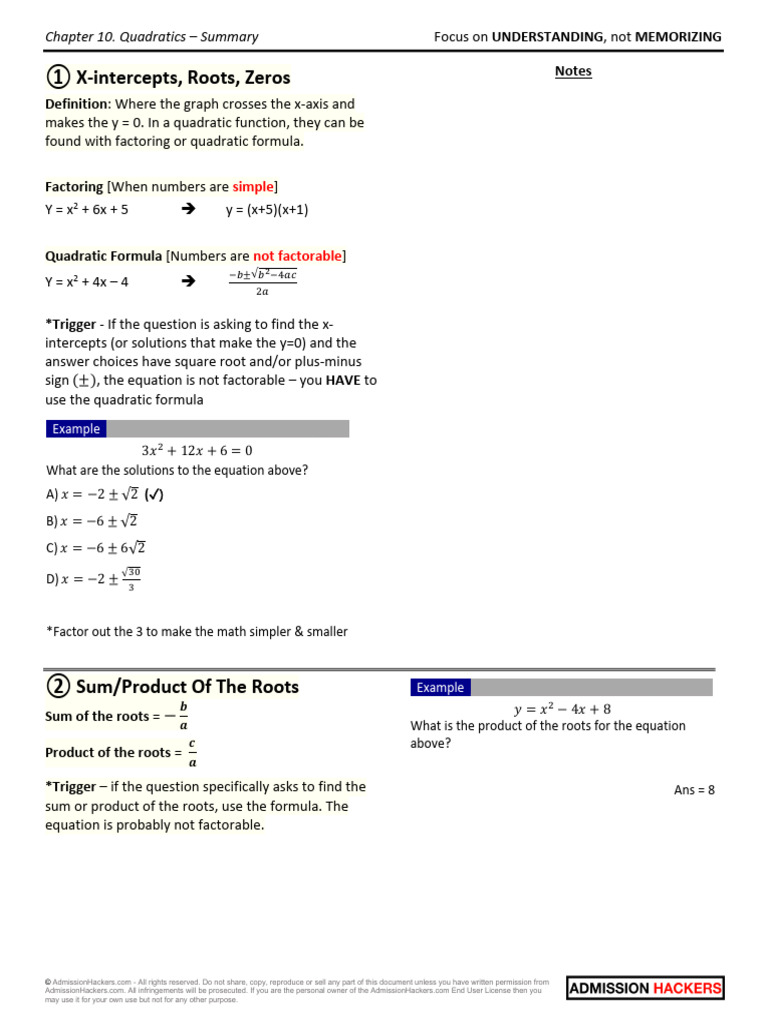 Quadratics Summary | Download Free PDF | Quadratic Equation ...