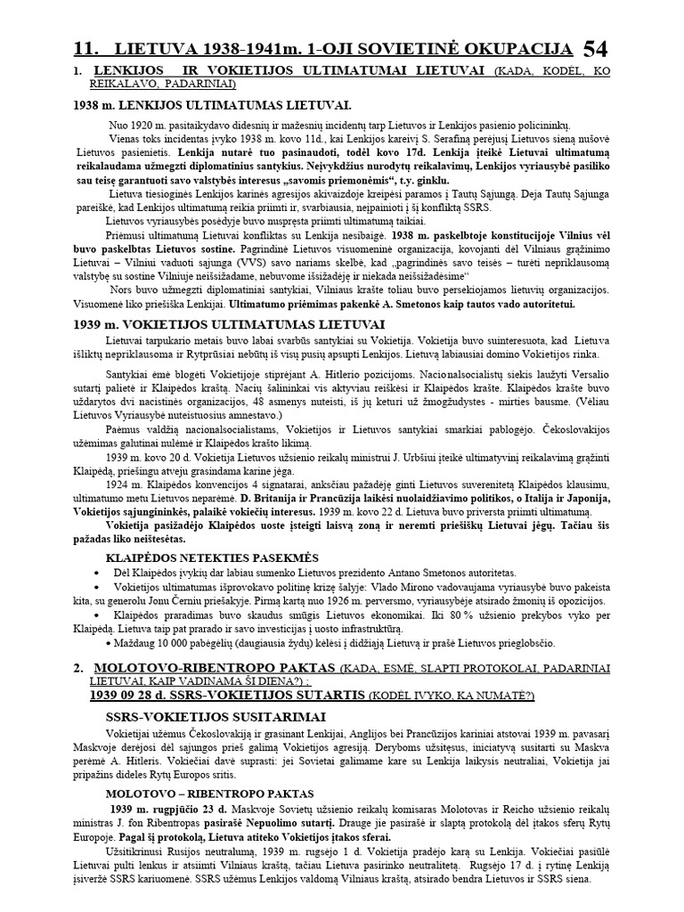 LIETUVA 1938-1941m. 1-OJI SOVIETINĖ OKUPACIJA | PDF