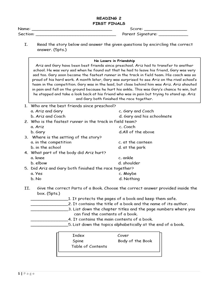 Elementary Reading Test | PDF