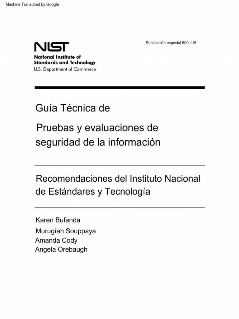Trad Nist Pentesting Evaluation Specialpublication800 115 Descargar