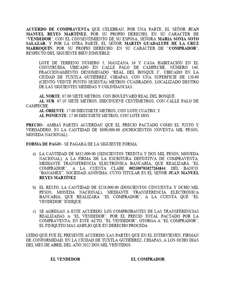 Acuerdo de Compraventa-Alejandro Ochoa | PDF
