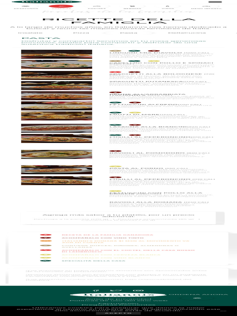 Menú de Comida Italiana Italianni's | PDF | Cocina italiana | Queso