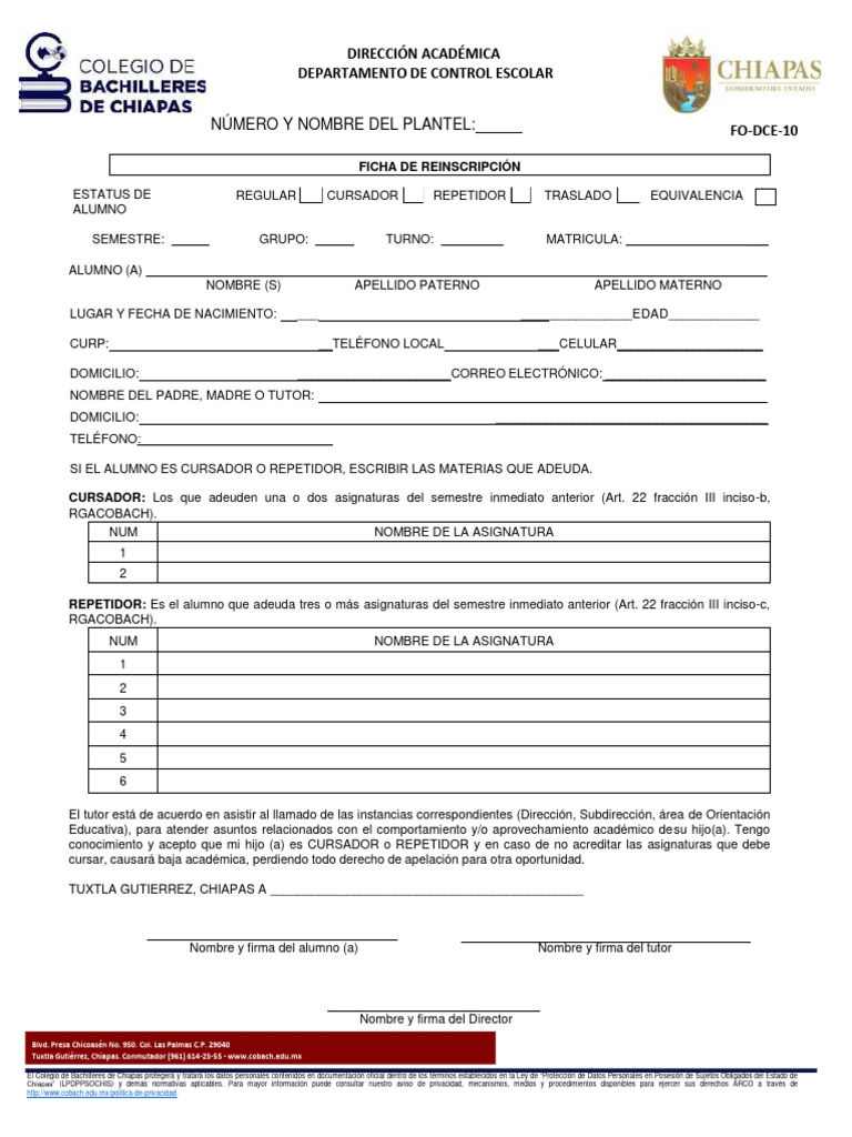 Ficha de Reinscripcion Fo-Dce-10 Modificado | PDF | Justicia | Crimen y violencia