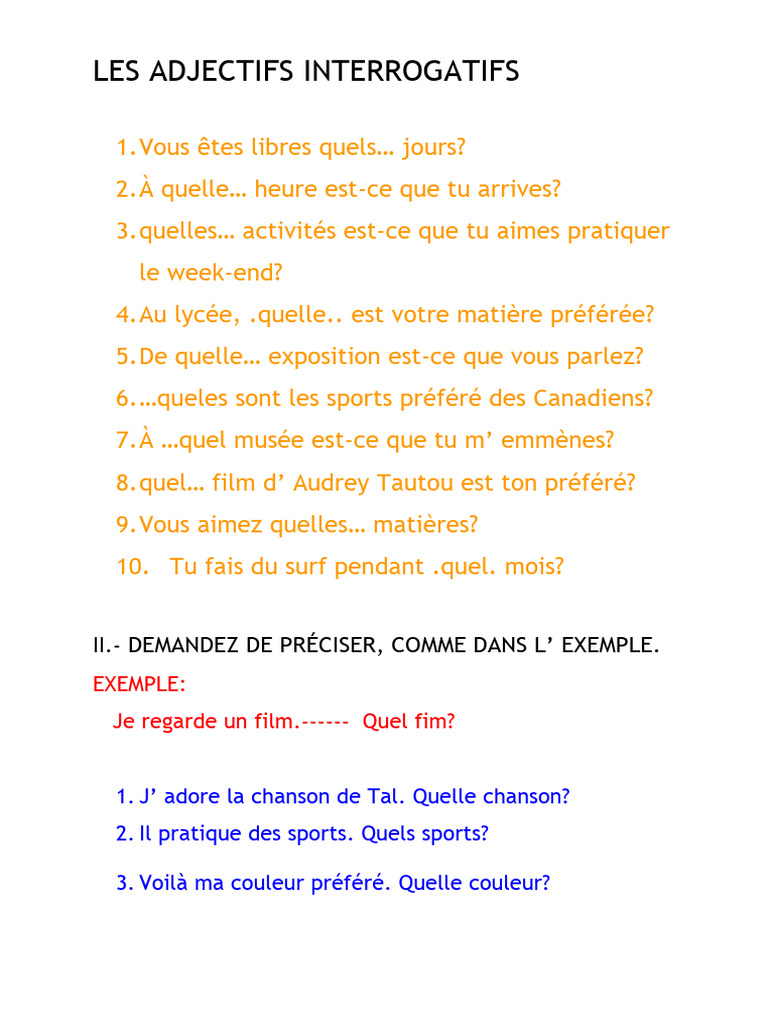 Maîtrisez les Adjectifs Interrogatifs | PDF