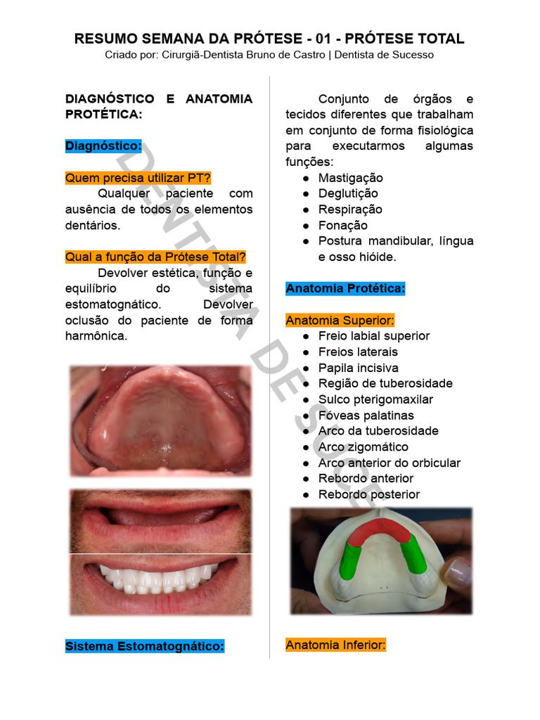 01 Resumo Prótese Total - Semana Da Prótese | PDF