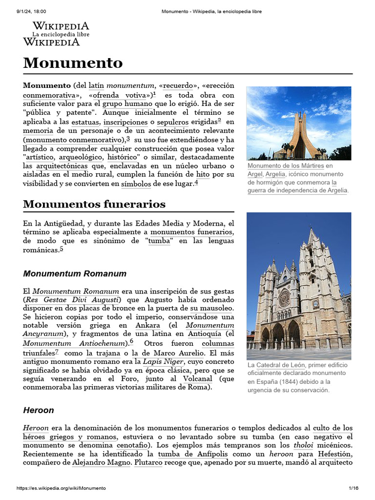 Monumento - Wikipedia, La Enciclopedia Libre | PDF | Monumento ...