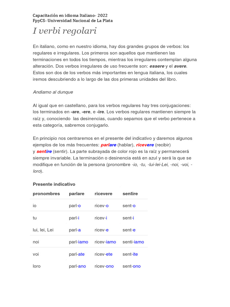 Teoria Dei Verbi Regolari - 231107 - 221307 | PDF | Verbo | Idioma italiano