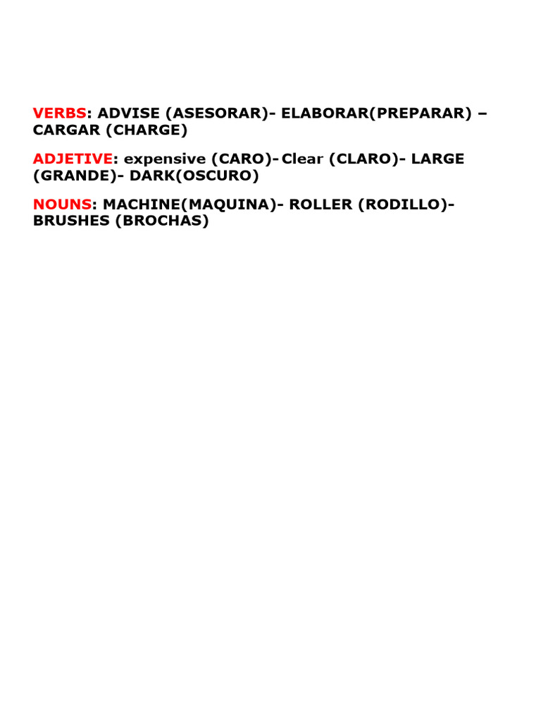 Spanish Vocabulary: Verbs, Adjectives, Nouns | PDF