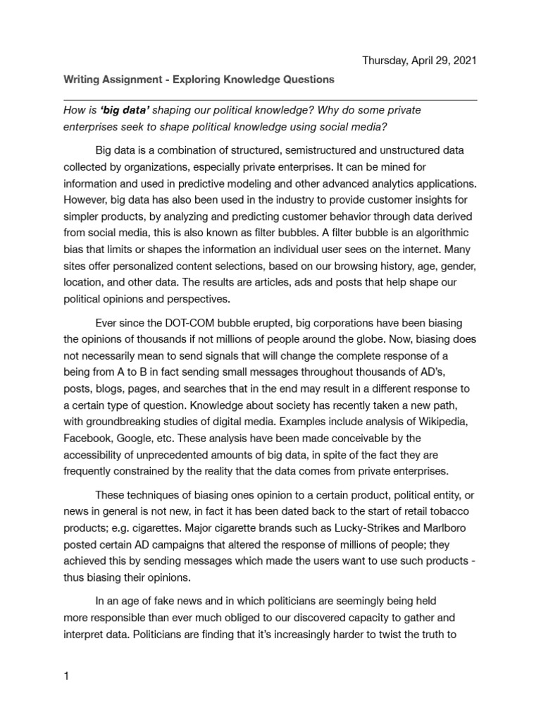 Tok Writing Assignment | PDF