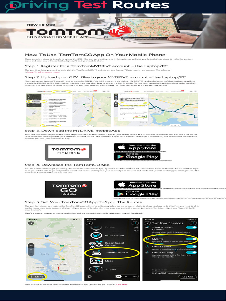 How To Use TomTom Go App - DRIVING TEST ROUTES UK 2022 | PDF | Mobile ...
