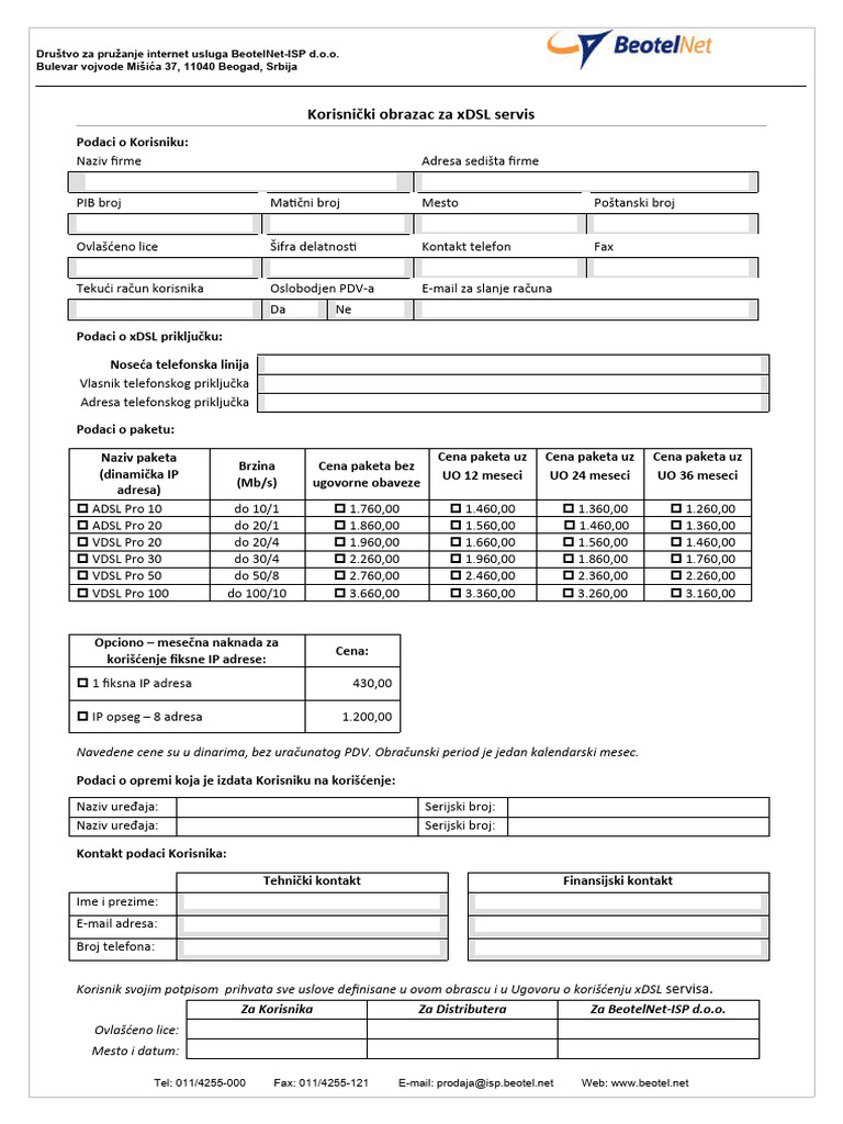 xDSL_Korisnicki_obrazac_za_pravna_lica | PDF
