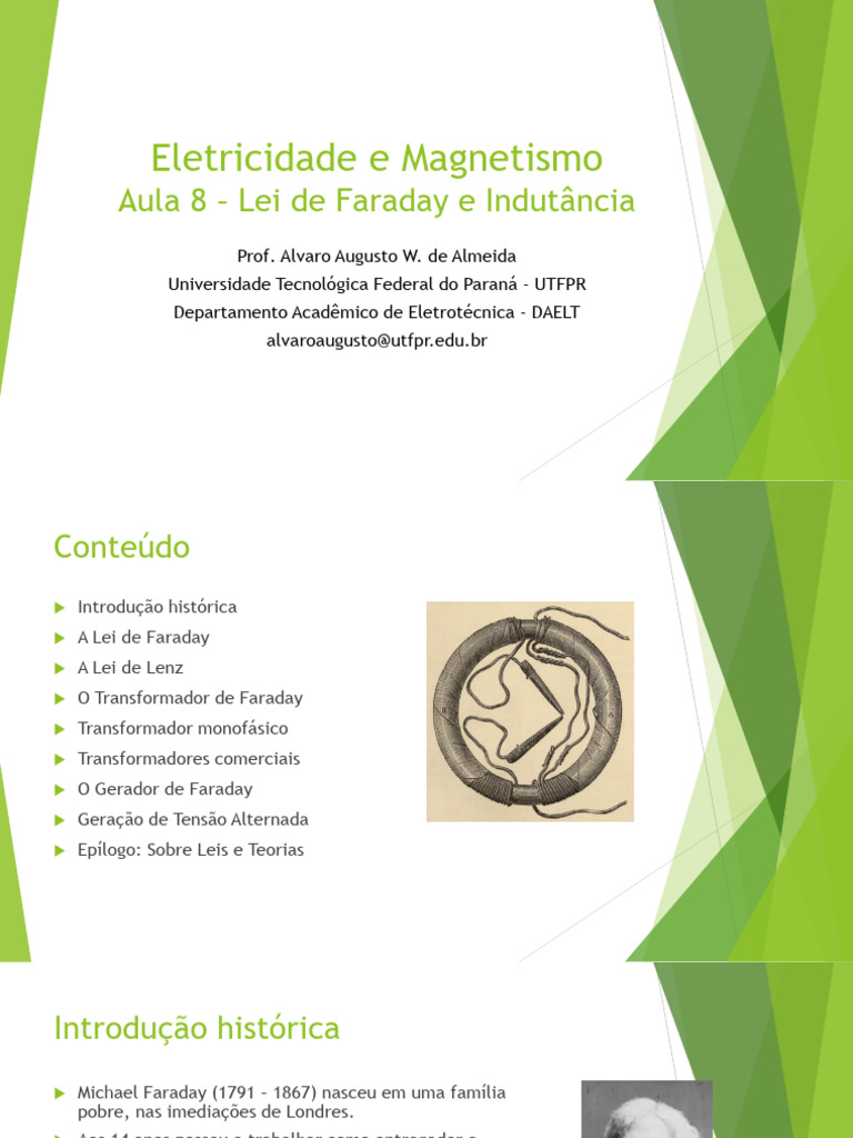 Slides - Aula 8 - Lei de Faraday-2021.1 - ALVARO UTFPR | PDF | Indutância | Transformador