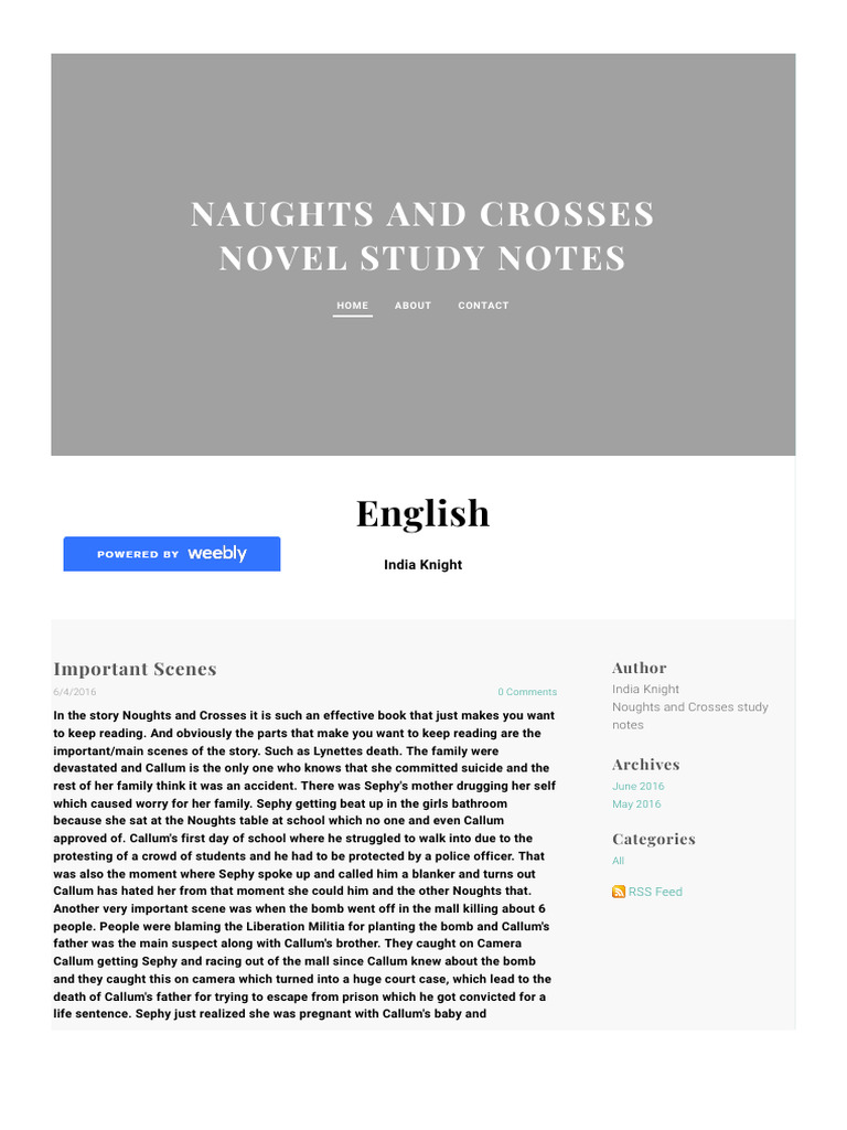 Noughts and Crosses Study Guide | PDF | General Fiction