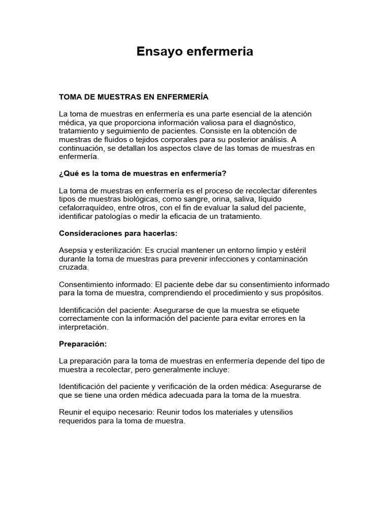 Ensayo Enfermeria | PDF | Sangre | Medicina