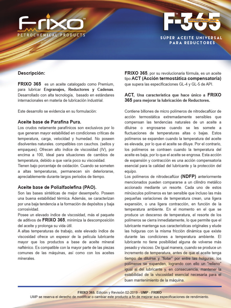 Ficha Técnica FRIXO 365 | PDF | Lubricante | Petróleo