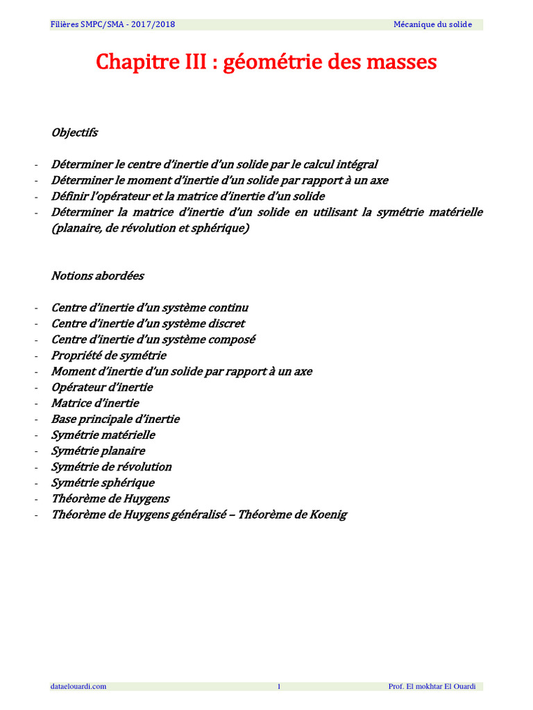 Chapitre III Géométrie Des Masses | PDF
