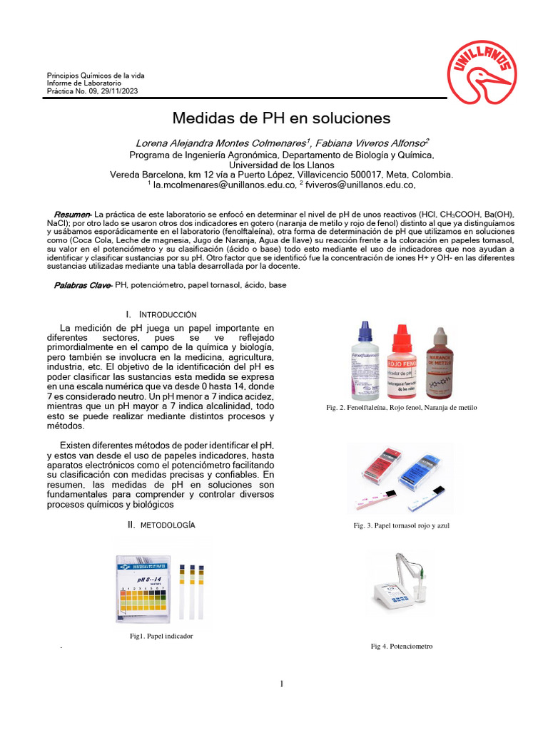 Informe Medidas de PH en Soluciones - Lorena Alejandra | PDF | Ph | Química