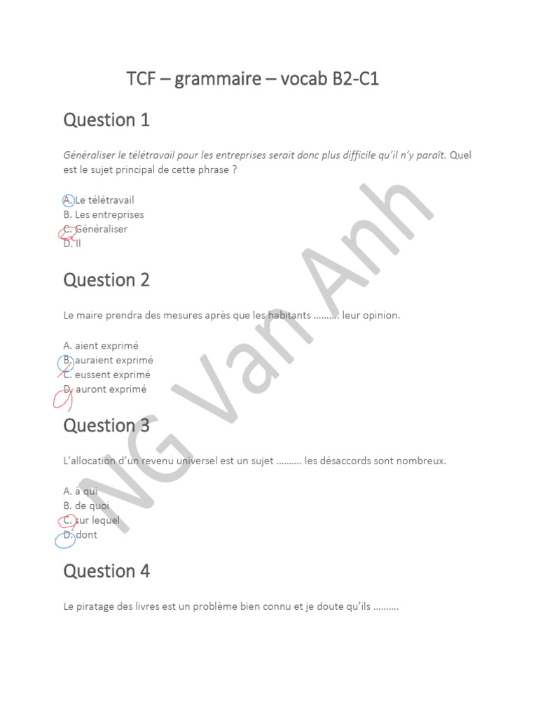 TCF B2 C1 Grammaire | PDF