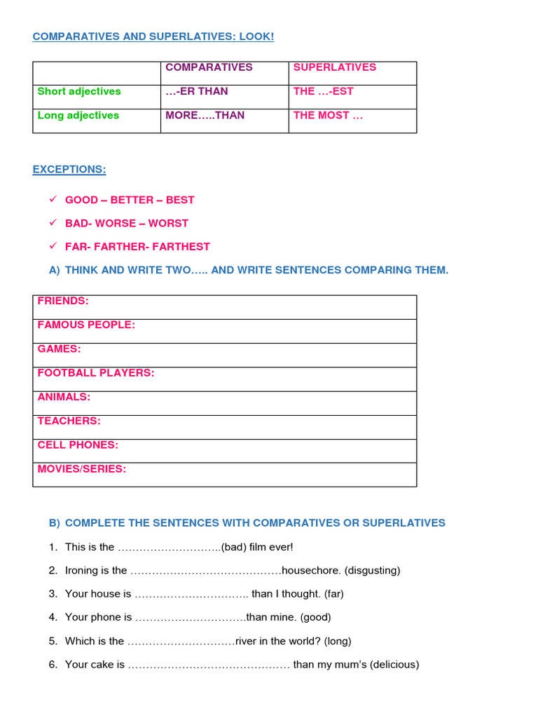 Comparatives and Superlatives Guide | PDF