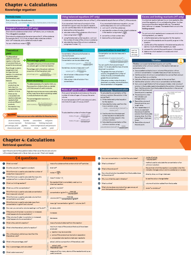 Chapter 4 Calculations ANSWERS | PDF | Mole (Unit) | Concentration