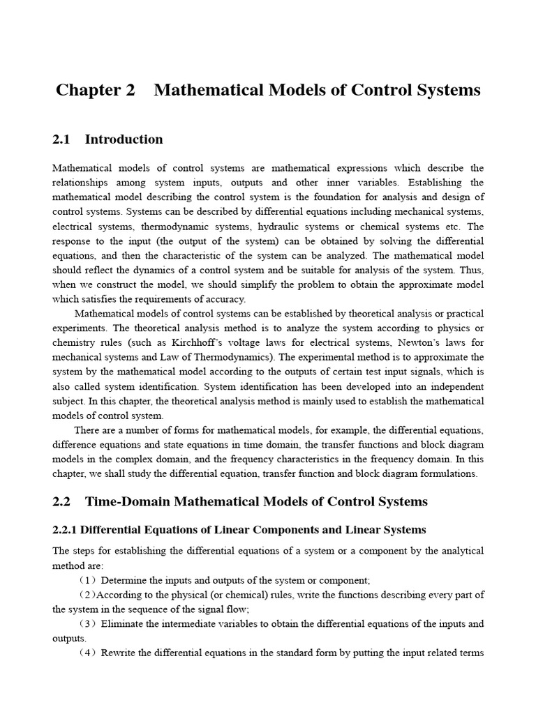 Chapter 2 Mathematical Models of Control | PDF | Electric Motor | Mathematical Model