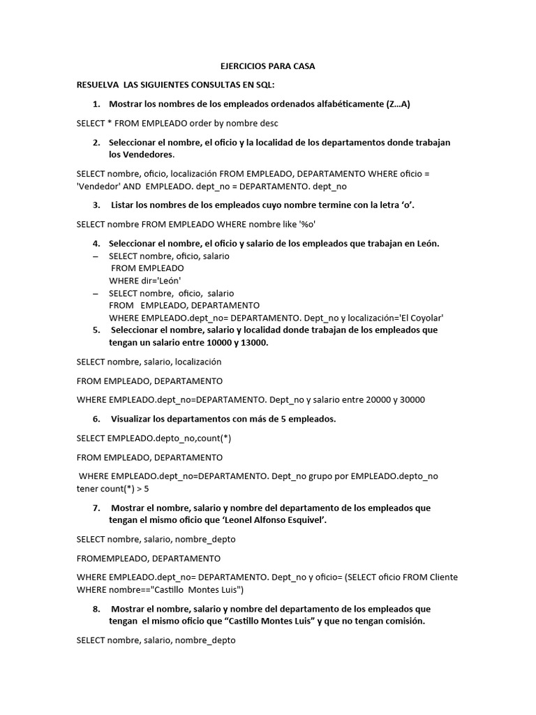 Consultas SQL para Gestión de Empleados | PDF