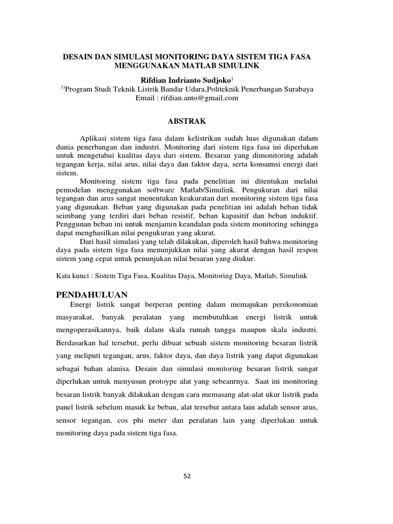 Monitoring Daya Sistem Tiga Fasa MATLAB | PDF