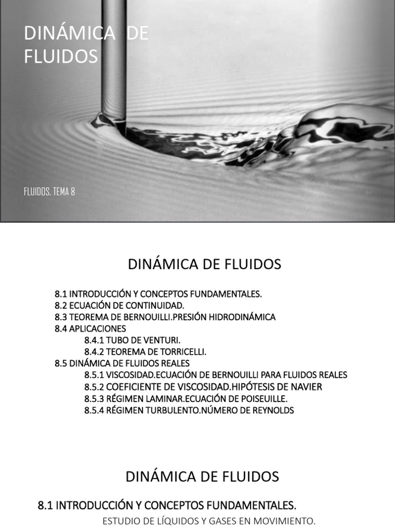 Tema 8 .Dinámica de Fluidos | PDF | Mecánica de fluidos | Viscosidad