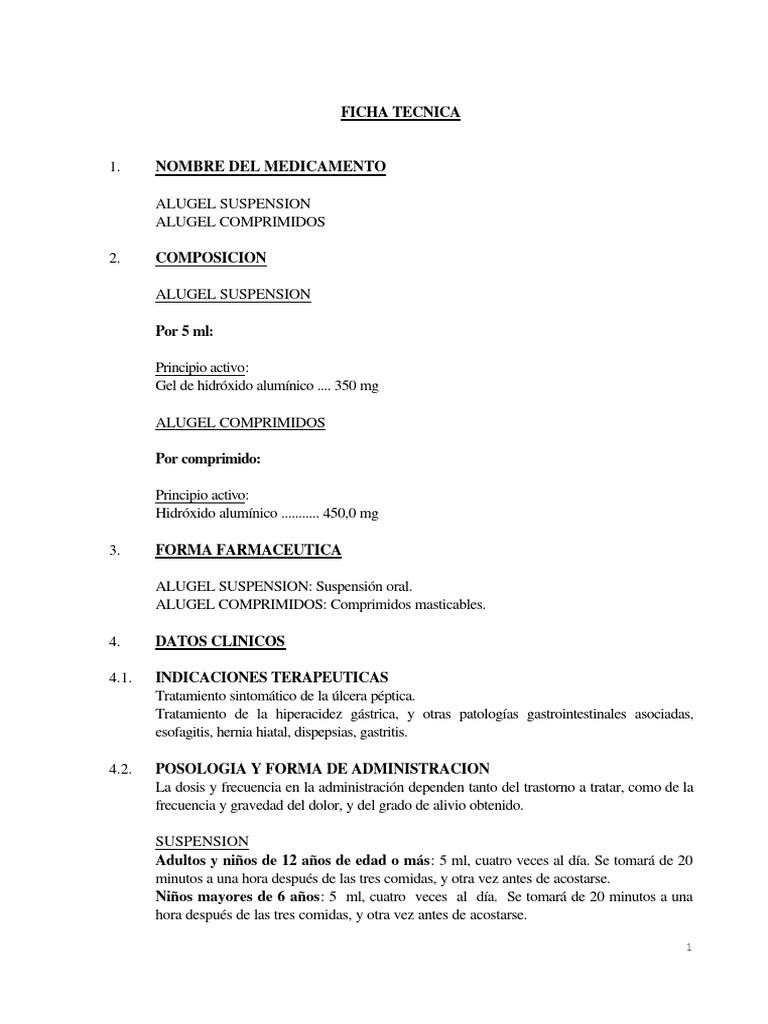 Alugel Suspensión: Uso y Dosificación | PDF | Salud y bienestar