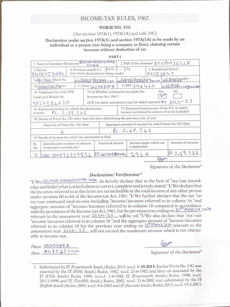 Form 15 G | PDF