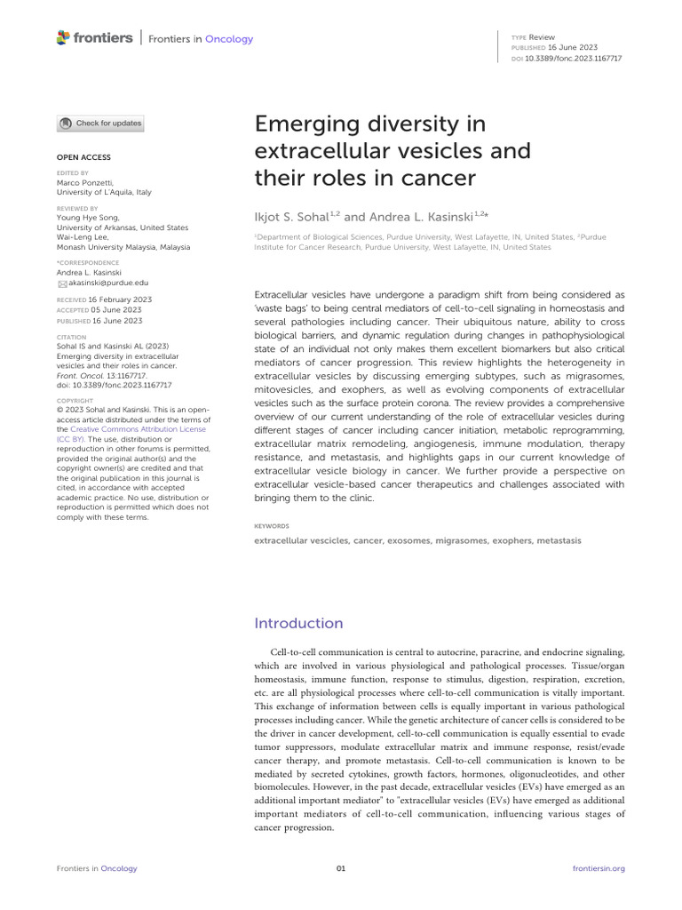 Emerging diversity in extracellular vesicles and their roles in cancer (1) | PDF | Vesicle ...