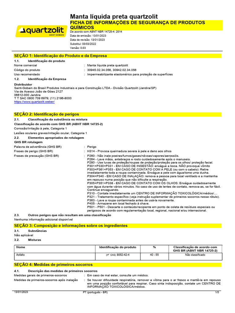 Fispq Manta Liquida | PDF | Águas residuais | Primeiros socorros
