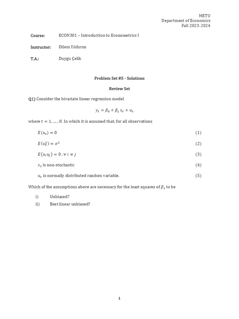Econometrics Problem Set #5 Solutions | PDF | Regression Analysis | Statistical Significance