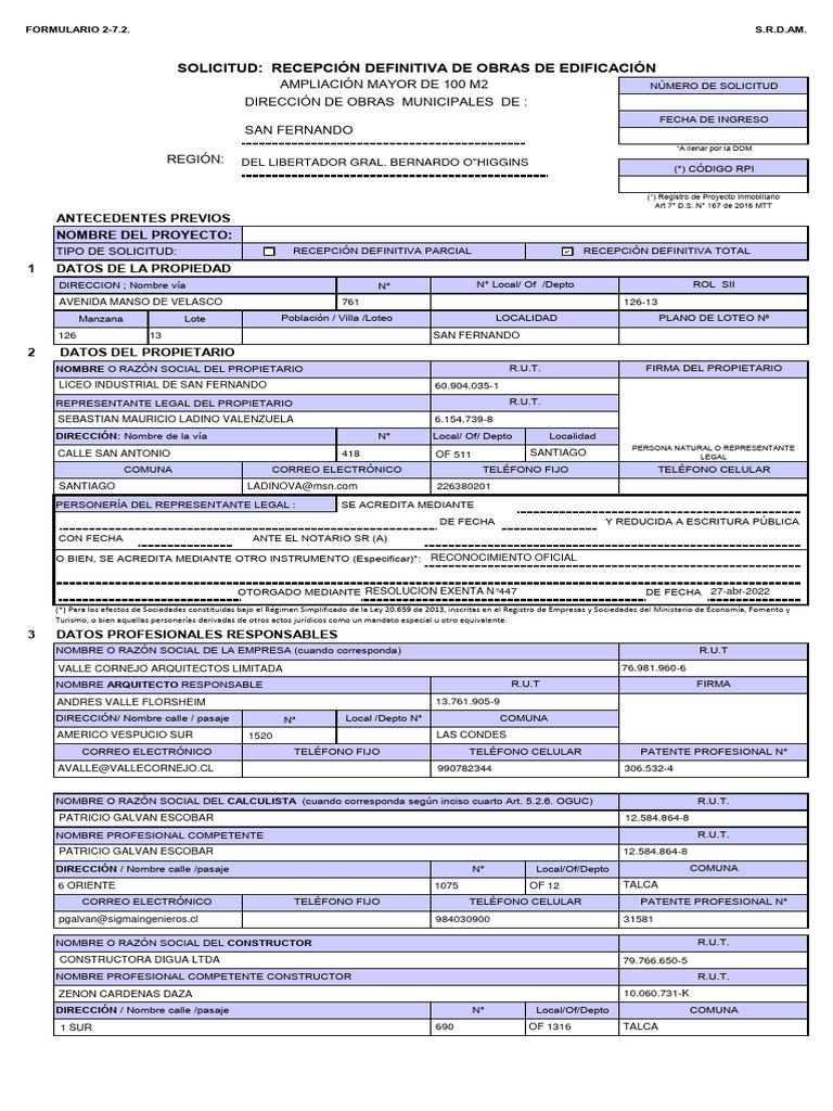 Solicitud Recepcion Provisoria | PDF