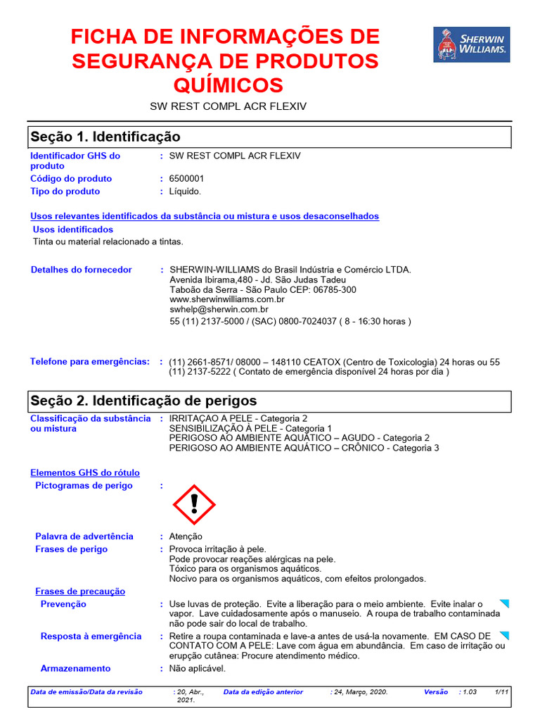 FISPQ COMPONENTE ACRILICO FLEX SHERWIN WILLIANS | PDF FISPQ COMPONENTE ACRILICO FLEX SHERWIN WILLIANS | PDF
