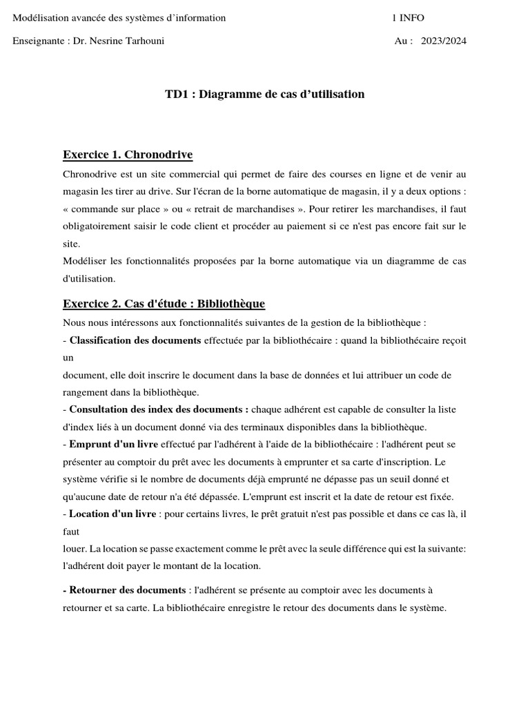 TD1 - Cas Utilisation | PDF | Bibliothèques | Informatique