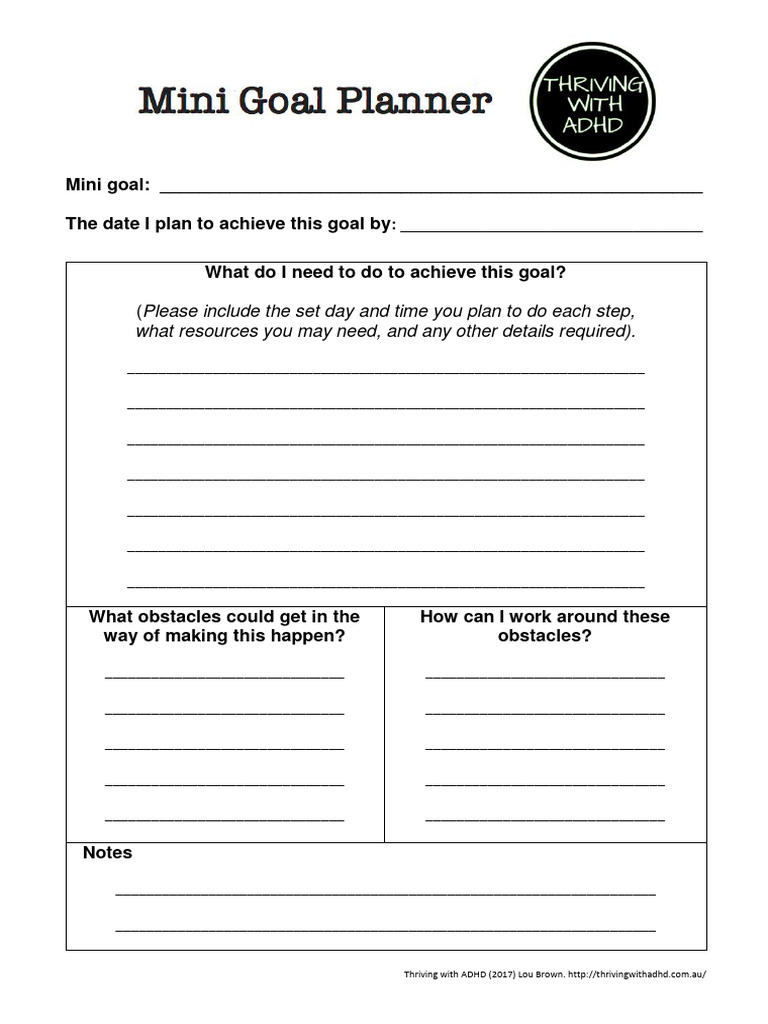 ADHD Goal Setting Worksheet | PDF | Career & Growth